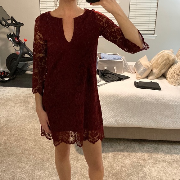 Zara | Dresses | Zara Maroon Lace Dress | Poshmark